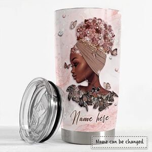 SANDJEST Personalized Black Queen Tumbler Faith Black Women Bible 20oz 30oz Tumblers with Lid Gift for African American Afro Black Girl Encouragement Birthday Women Day