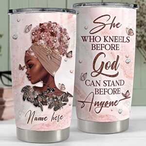 SANDJEST Personalized Black Queen Tumbler Faith Black Women Bible 20oz 30oz Tumblers with Lid Gift for African American Afro Black Girl Encouragement Birthday Women Day