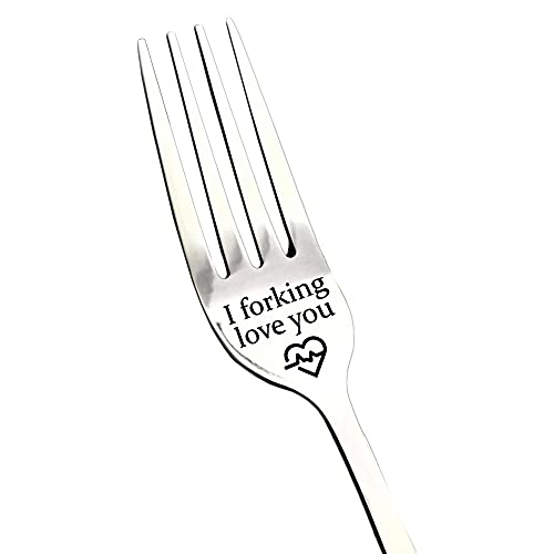 Gifts for Boyfriend Anniversary Valentines Gifts I Forking Love You Dinner Forks, Inspirational Funny Engraved Forks, Stainless Steel Table Forks, 8 Inches