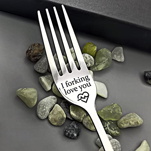 Gifts for Boyfriend Anniversary Valentines Gifts I Forking Love You Dinner Forks, Inspirational Funny Engraved Forks, Stainless Steel Table Forks, 8 Inches