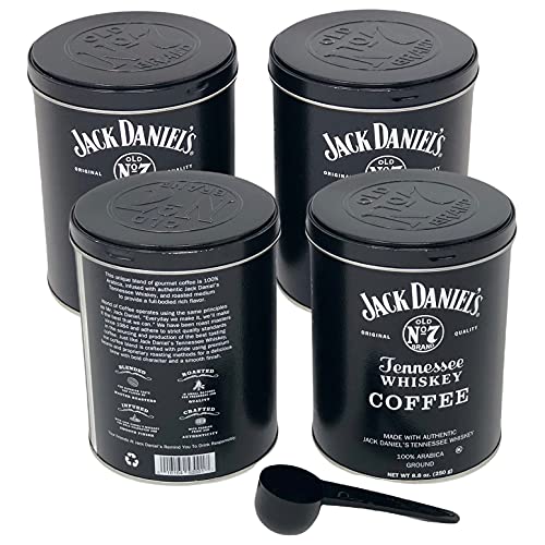 Lara's Gourmet Passions Jack Daniels Coffee (Pack of 4, 8.8oz each) bundled with a complimentary measuring spoon (1 Tbsp / 15ml) - 100% Arabica - Medium Roast - Ground Gourmet Coffee - Kosher