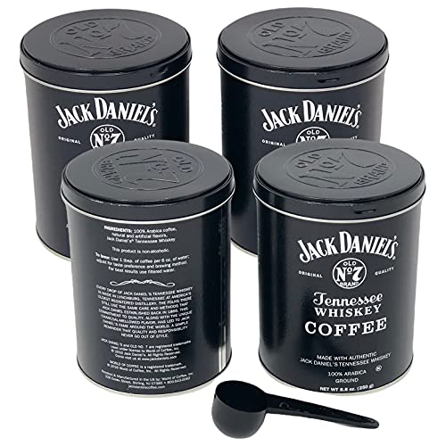 Lara's Gourmet Passions Jack Daniels Coffee (Pack of 4, 8.8oz each) bundled with a complimentary measuring spoon (1 Tbsp / 15ml) - 100% Arabica - Medium Roast - Ground Gourmet Coffee - Kosher