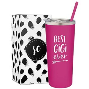 best gigi ever stainless steel tumbler with lid and straw – vacuum insulated travel tumbler cup – gigi gift for happy birthday – new gigi stocking stuffers – world’s best gigi – gigi grandma tumbler