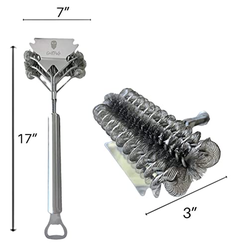 GrillPals Grill Brush & Scraper - Featured On ABC Morning News - BBQ Brush for Grill Cleaning - Stainless Steel Brush and Handle w/ Extra Wide Grill Scraper - Bottle Opener Included