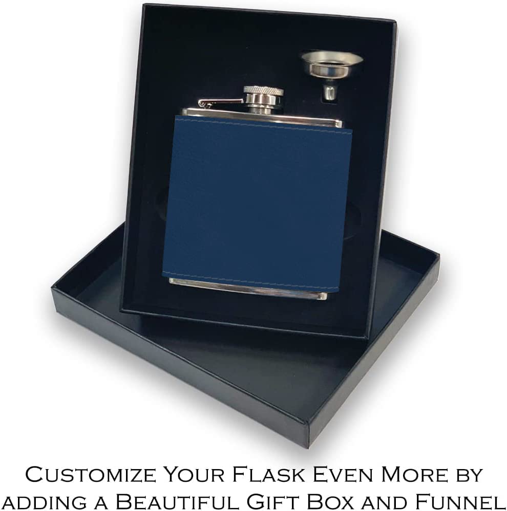 Faux Leather Flask, Motorcycle, Personalized Engraving Included (Dark Blue)