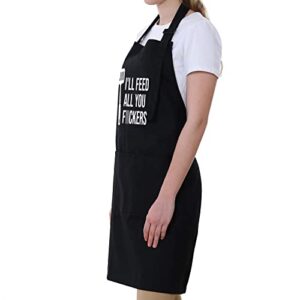 Miracu Funny Aprons for Men, Women - I'll Feed All You - Dad Gifts, Gifts for Men - Fathers Day, Mothers Day, Birthday Gifts for Dad, Mom, Wife, Husband, Boyfriend - Cooking Grilling BBQ Chef Apron