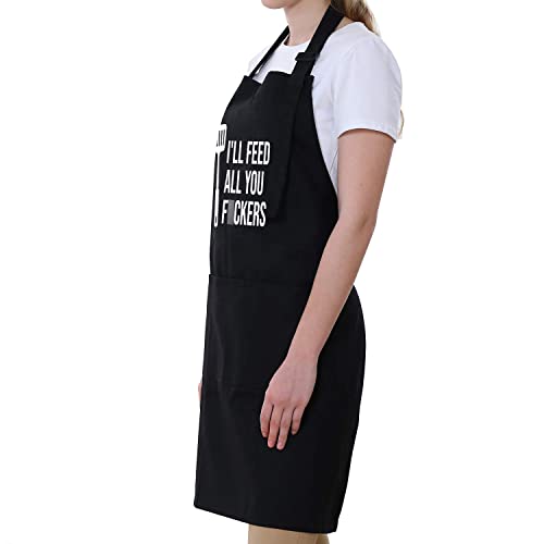 Miracu Funny Aprons for Men, Women - I'll Feed All You - Dad Gifts, Gifts for Men - Fathers Day, Mothers Day, Birthday Gifts for Dad, Mom, Wife, Husband, Boyfriend - Cooking Grilling BBQ Chef Apron