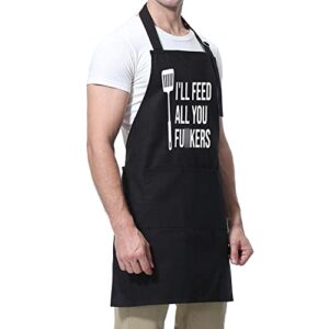 Miracu Funny Aprons for Men, Women - I'll Feed All You - Dad Gifts, Gifts for Men - Fathers Day, Mothers Day, Birthday Gifts for Dad, Mom, Wife, Husband, Boyfriend - Cooking Grilling BBQ Chef Apron