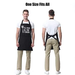 Miracu Funny Aprons for Men, Women - I'll Feed All You - Dad Gifts, Gifts for Men - Fathers Day, Mothers Day, Birthday Gifts for Dad, Mom, Wife, Husband, Boyfriend - Cooking Grilling BBQ Chef Apron