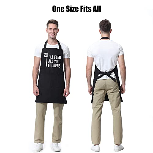 Miracu Funny Aprons for Men, Women - I'll Feed All You - Dad Gifts, Gifts for Men - Fathers Day, Mothers Day, Birthday Gifts for Dad, Mom, Wife, Husband, Boyfriend - Cooking Grilling BBQ Chef Apron