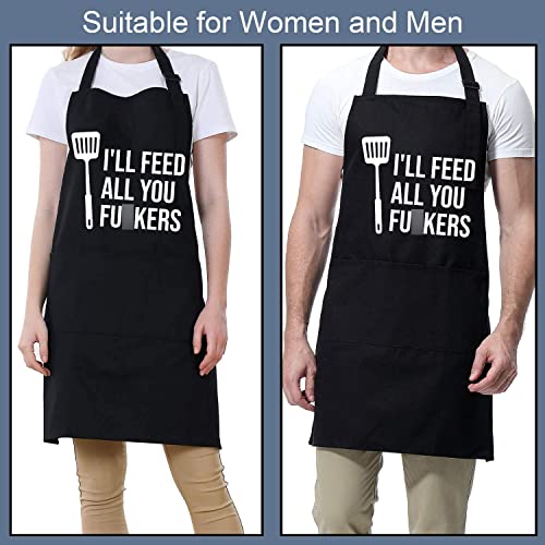 Miracu Funny Aprons for Men, Women - I'll Feed All You - Dad Gifts, Gifts for Men - Fathers Day, Mothers Day, Birthday Gifts for Dad, Mom, Wife, Husband, Boyfriend - Cooking Grilling BBQ Chef Apron