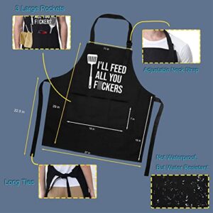 Miracu Funny Aprons for Men, Women - I'll Feed All You - Dad Gifts, Gifts for Men - Fathers Day, Mothers Day, Birthday Gifts for Dad, Mom, Wife, Husband, Boyfriend - Cooking Grilling BBQ Chef Apron