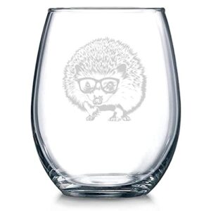 hedgehog crystal stemless wine glass etched funny wine glasses, great gift for woman or men, birthday, retirement and mother’s day 11oz