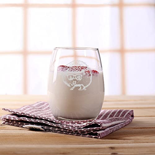 Hedgehog Crystal Stemless Wine Glass Etched Funny Wine Glasses, Great Gift for Woman Or Men, Birthday, Retirement And Mother's Day 11oz