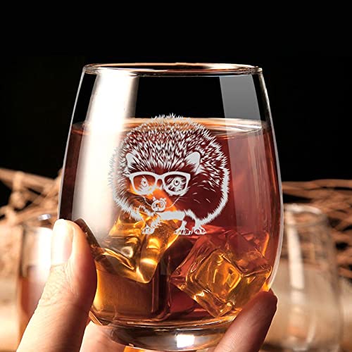 Hedgehog Crystal Stemless Wine Glass Etched Funny Wine Glasses, Great Gift for Woman Or Men, Birthday, Retirement And Mother's Day 11oz