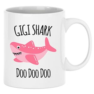 Exxtra Gifts Gigi Shark Mug Grandma Cup From Grandkids Funny Grandmother Doo Doo Present 11 oz White