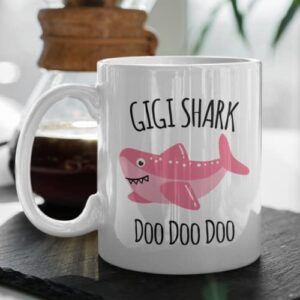 Exxtra Gifts Gigi Shark Mug Grandma Cup From Grandkids Funny Grandmother Doo Doo Present 11 oz White