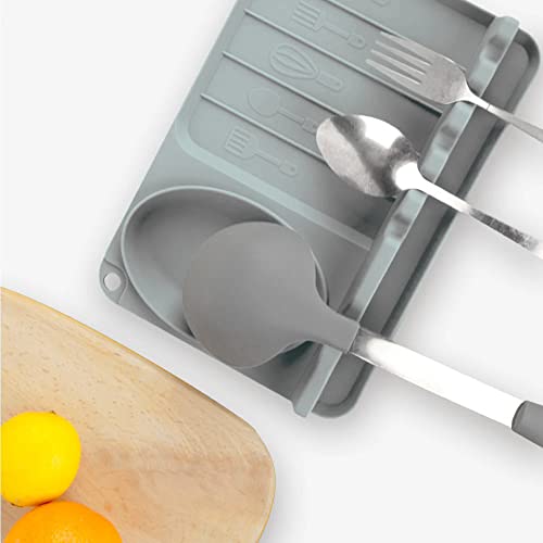 Keppa Silicone Spoon Rest, Utensil Holder, Gray, With Drip Pad for Multiple Utensils, Heat Resistant, 10.51x7.32 inches