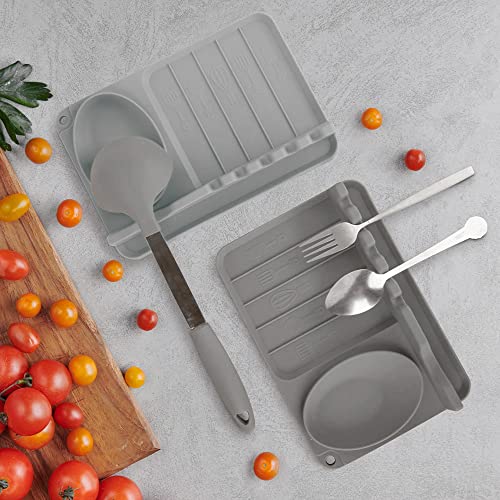 Keppa Silicone Spoon Rest, Utensil Holder, Gray, With Drip Pad for Multiple Utensils, Heat Resistant, 10.51x7.32 inches