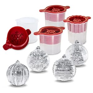 tovolo christmas ornament ice molds, set of 4, for making leak-free, slow-melting drink ice for whiskey, spirits, liquor, cocktails, soda & more