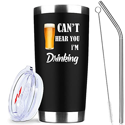 20 oz Insulated Tumblers with Lid & Straw Drinking Cups |Double Wall Stainless Steel Vacuum Coffee Wine Tumbler Funny Mug | Unique Christmas Gifts Stocking Stuffer for Adult(Black)