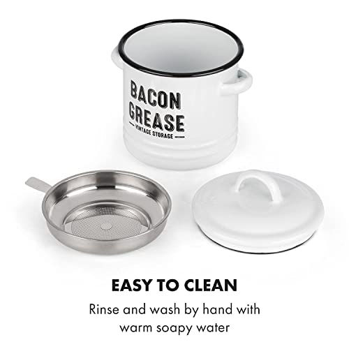 Granrosi Bacon Grease Container with Strainer, Cooking Oil Container, Bacon Grease Strainer, Cooking Oil Filter Pot Stainless Steel, Grease Can for Kitchen with Strainer, Bacon Fat Container - White