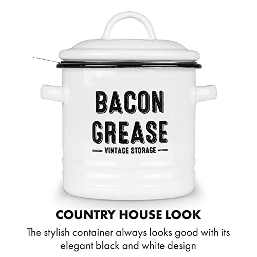 Granrosi Bacon Grease Container with Strainer, Cooking Oil Container, Bacon Grease Strainer, Cooking Oil Filter Pot Stainless Steel, Grease Can for Kitchen with Strainer, Bacon Fat Container - White