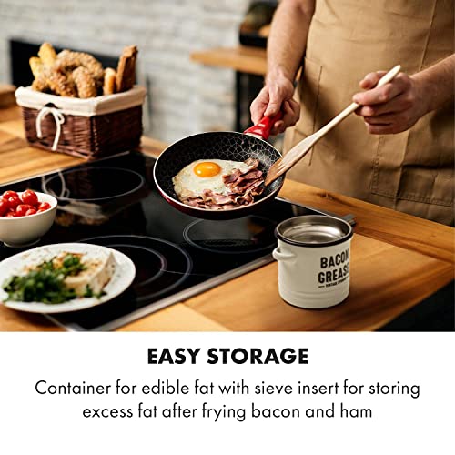 Granrosi Bacon Grease Container with Strainer, Cooking Oil Container, Bacon Grease Strainer, Cooking Oil Filter Pot Stainless Steel, Grease Can for Kitchen with Strainer, Bacon Fat Container - White