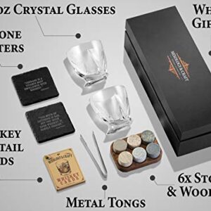 Whiskey Stones Gift Set for Men | Whiskey Glass and Stones Set with a Classy Gift Box, 6 Granite Round Whiskey Stones and 10oz Whiskey Glasses | Whiskey Lovers Gifts for Men, Dad, Husband, Boyfriend