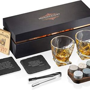 Whiskey Stones Gift Set for Men | Whiskey Glass and Stones Set with a Classy Gift Box, 6 Granite Round Whiskey Stones and 10oz Whiskey Glasses | Whiskey Lovers Gifts for Men, Dad, Husband, Boyfriend