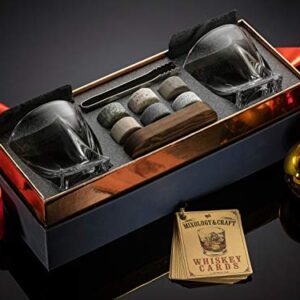 Whiskey Stones Gift Set for Men | Whiskey Glass and Stones Set with a Classy Gift Box, 6 Granite Round Whiskey Stones and 10oz Whiskey Glasses | Whiskey Lovers Gifts for Men, Dad, Husband, Boyfriend