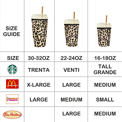 Iced Coffee Sleeve Reusable Cozy Drink Sleeve Kiatoras 3 Pack Neoprene Insulator Cup Sleeve for Cold Drinks Beverages Holder for Starbucks Coffee, McDonalds, Dunkin Donuts and More (Brown Leopard)