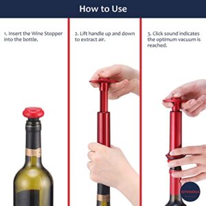 KITVINOUS Wine Preserver Vacuum Pump with 4 Bottle Vacuum Stoppers, Premium Wine Saver Air Remover Pump Keeps Wine Fresh for Up to 7 Days, Red