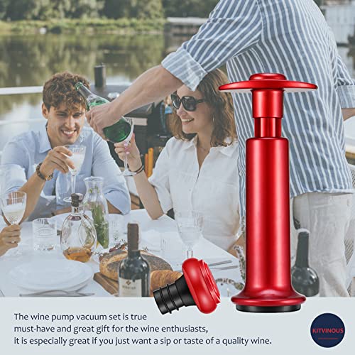 KITVINOUS Wine Preserver Vacuum Pump with 4 Bottle Vacuum Stoppers, Premium Wine Saver Air Remover Pump Keeps Wine Fresh for Up to 7 Days, Red