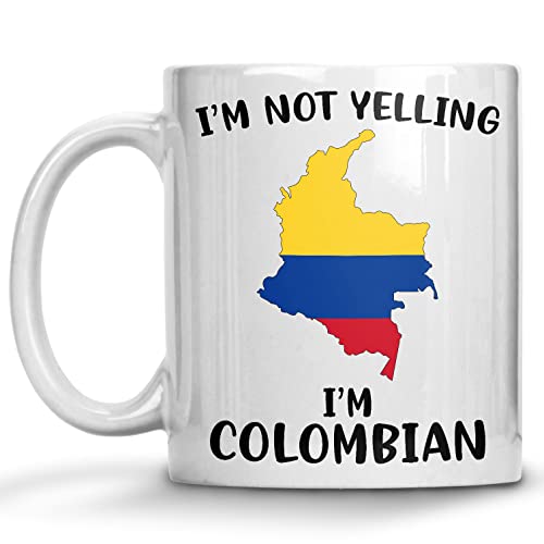 Funny Colombia Pride Coffee Mugs, I'm Not Yelling I'm Colombian Mug, Gift Idea for Colombian Men and Women Featuring the Country Map and Flag, Proud Patriot Souvenirs and Gifts