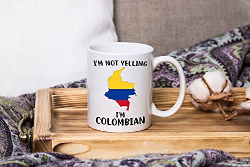 Funny Colombia Pride Coffee Mugs, I'm Not Yelling I'm Colombian Mug, Gift Idea for Colombian Men and Women Featuring the Country Map and Flag, Proud Patriot Souvenirs and Gifts