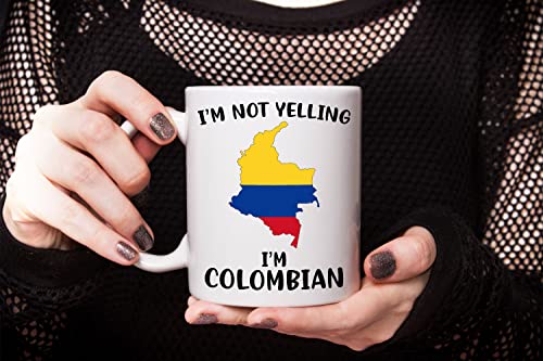 Funny Colombia Pride Coffee Mugs, I'm Not Yelling I'm Colombian Mug, Gift Idea for Colombian Men and Women Featuring the Country Map and Flag, Proud Patriot Souvenirs and Gifts