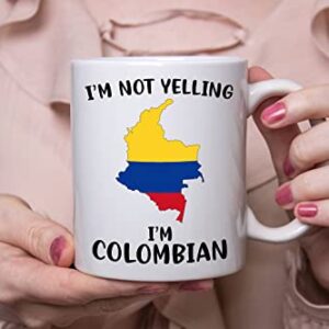 Funny Colombia Pride Coffee Mugs, I'm Not Yelling I'm Colombian Mug, Gift Idea for Colombian Men and Women Featuring the Country Map and Flag, Proud Patriot Souvenirs and Gifts