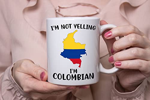 Funny Colombia Pride Coffee Mugs, I'm Not Yelling I'm Colombian Mug, Gift Idea for Colombian Men and Women Featuring the Country Map and Flag, Proud Patriot Souvenirs and Gifts