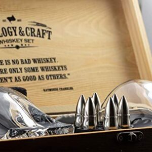 Mixology Whiskey Stones Gift Set for Men - Pack of 2, 10 oz Glasses w/ 6 Stainless Steel Chilling Bullets, 2 Coasters, Tongs, Cocktail Cards & Box - Bourbon Gifts for Birthday, Wedding, or Anniversary