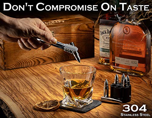 Mixology Whiskey Stones Gift Set for Men - Pack of 2, 10 oz Glasses w/ 6 Stainless Steel Chilling Bullets, 2 Coasters, Tongs, Cocktail Cards & Box - Bourbon Gifts for Birthday, Wedding, or Anniversary