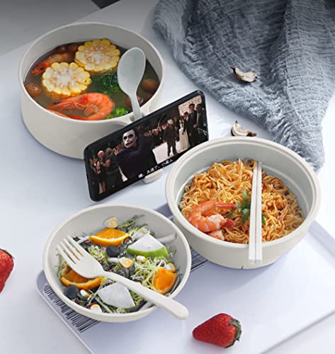 Ramen Cooker Ramen Bowl Set with Chopsticks Microwave Noodle College Dorm Room Essentials for Girls for Boys Apartment -White