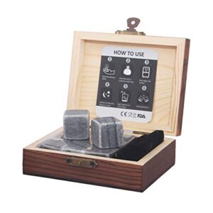 whiskey stones gift set pack of 9 whiskey rocks in engraved wooden gift box, for dad/whisky/bourbon drinker, men/women birthday present, barleo malt°