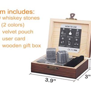 Whiskey Stones Gift Set Pack of 9 Whiskey Rocks in Engraved Wooden Gift Box, for Dad/Whisky/Bourbon Drinker, Men/Women Birthday Present, Barleo Malt°