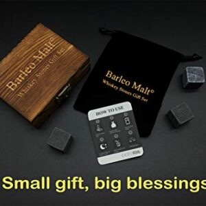 Whiskey Stones Gift Set Pack of 9 Whiskey Rocks in Engraved Wooden Gift Box, for Dad/Whisky/Bourbon Drinker, Men/Women Birthday Present, Barleo Malt°