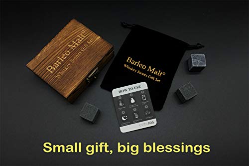 Whiskey Stones Gift Set Pack of 9 Whiskey Rocks in Engraved Wooden Gift Box, for Dad/Whisky/Bourbon Drinker, Men/Women Birthday Present, Barleo Malt°