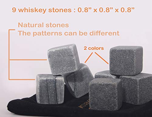 Whiskey Stones Gift Set Pack of 9 Whiskey Rocks in Engraved Wooden Gift Box, for Dad/Whisky/Bourbon Drinker, Men/Women Birthday Present, Barleo Malt°