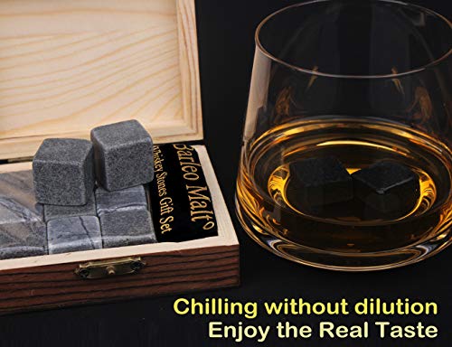 Whiskey Stones Gift Set Pack of 9 Whiskey Rocks in Engraved Wooden Gift Box, for Dad/Whisky/Bourbon Drinker, Men/Women Birthday Present, Barleo Malt°