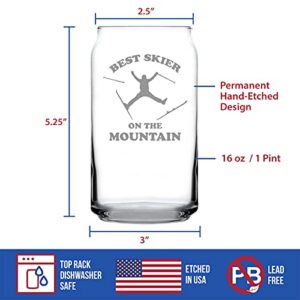 Best Skier - Beer Can Pint Glass - Unique Skiing Themed Decor and Gifts for Mountain Lovers - 16 oz Glasses