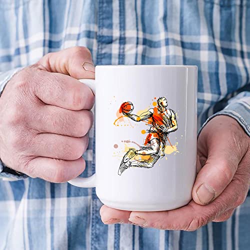 Basketball Player Coffee Cup For Basketball Player, Sport Player | Basketball Player Ceramic Mug Tea Cup | Basketball Player Mug For Men Women | Customize Basketball Mug White 11oz 15oz